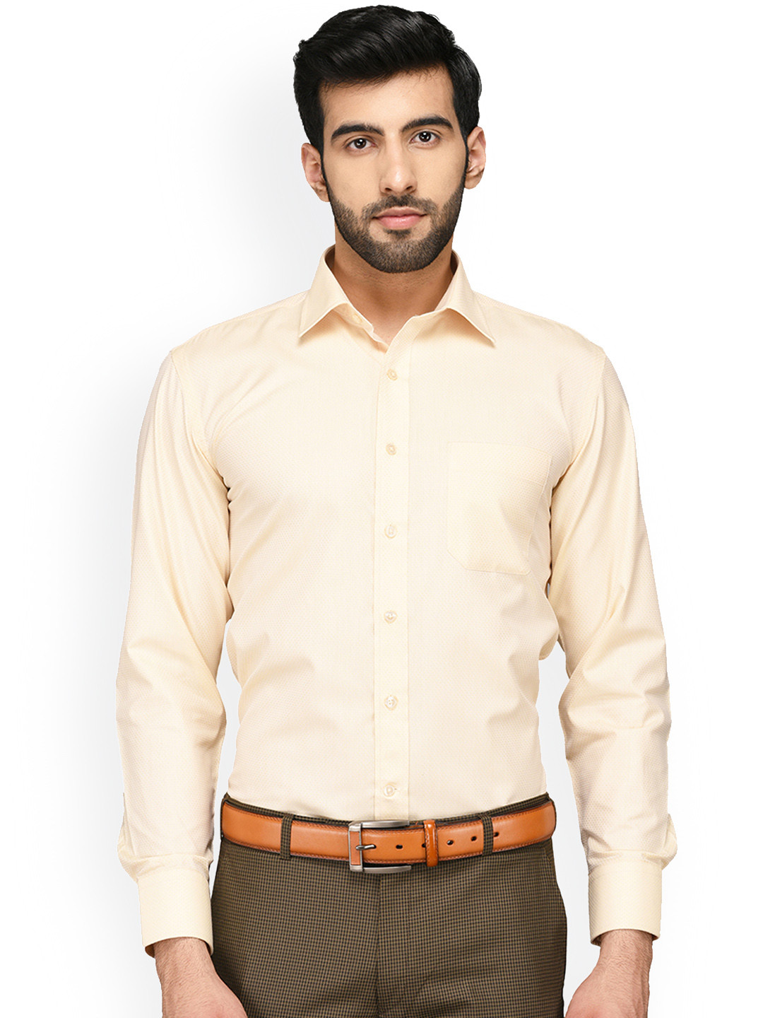 Buy Greenfibre Men Cream Coloured Slim Fit Solid Formal Shirt - Shirts ...