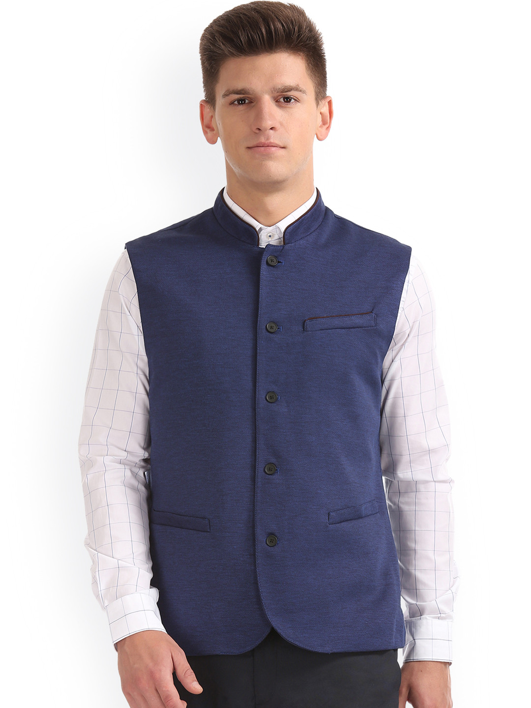 Buy Arrow Men Blue Solid Nehru Jacket - Nehru Jackets for Men 6704172 ...