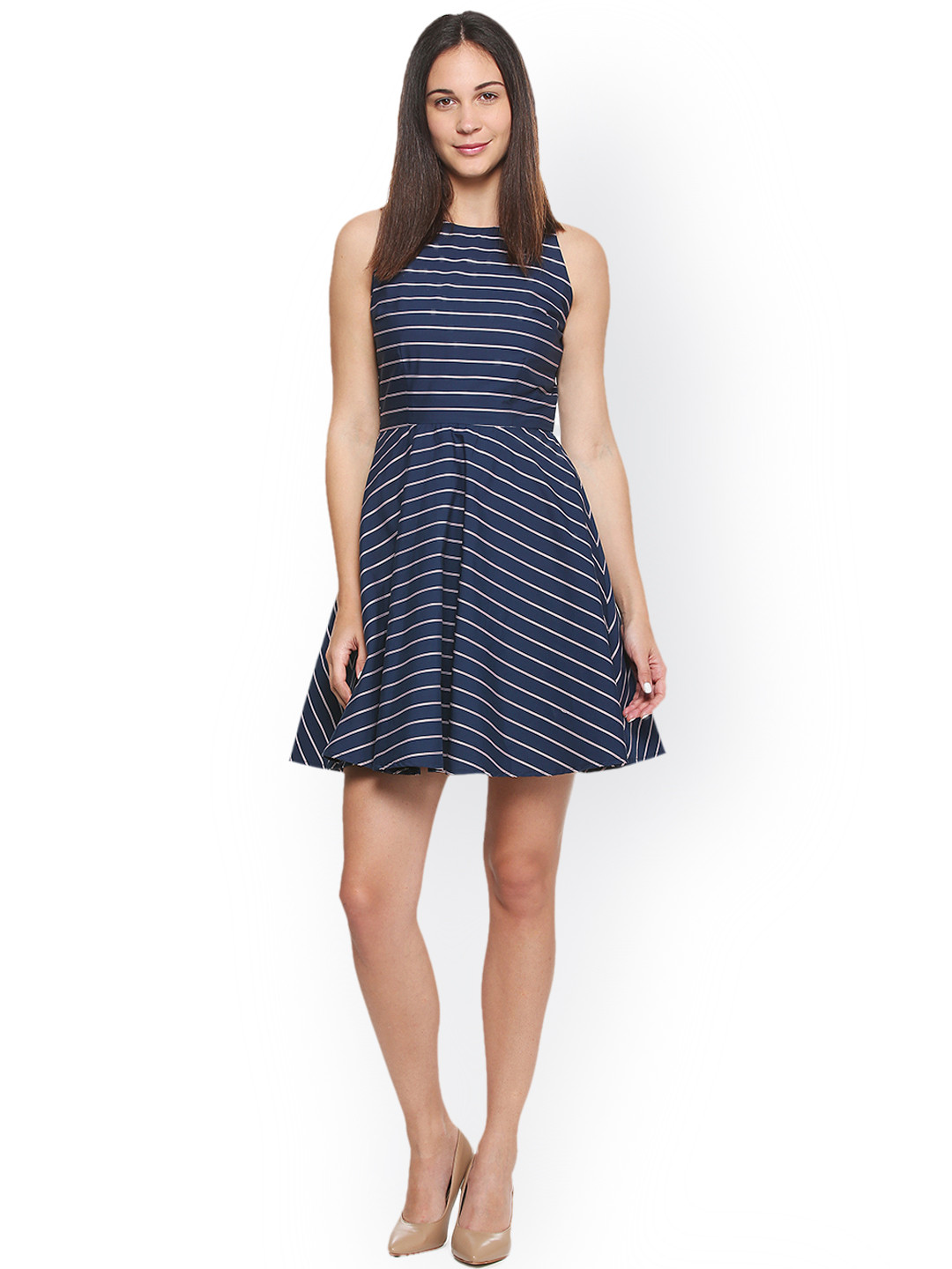 Buy Allen Solly Woman Women Navy Blue Striped Fit And Flare Dress ...