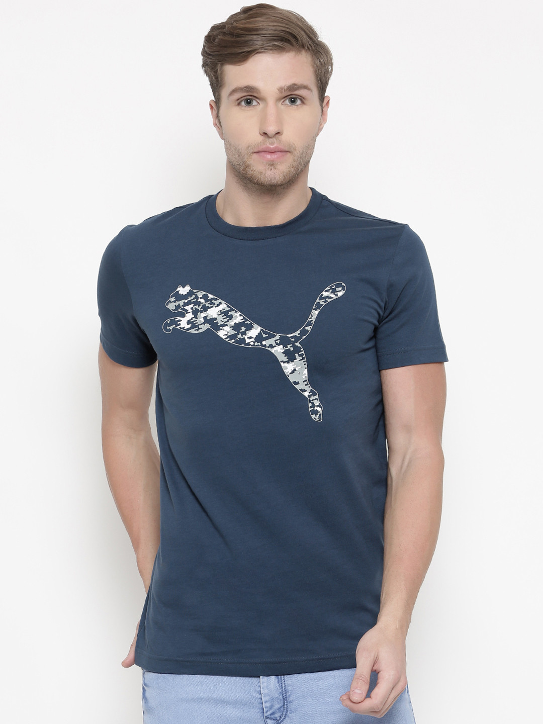 Buy Puma Men Blue Printed Slim Fit Pure Cotton T Shirt - Tshirts for ...