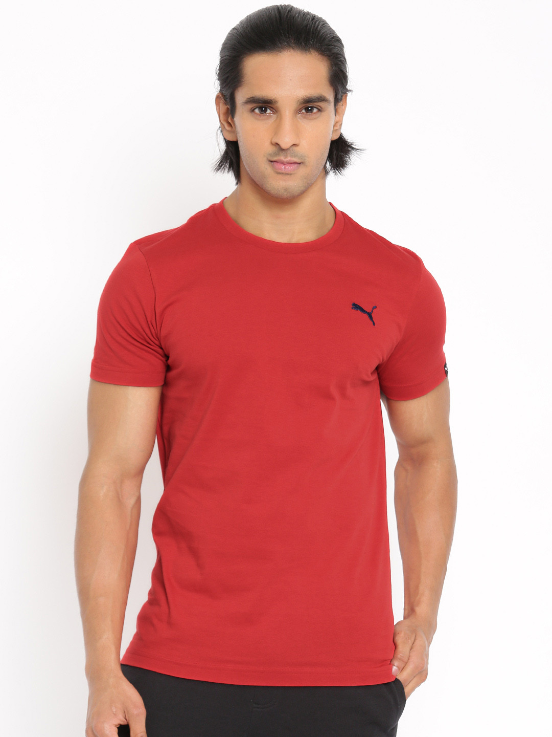 Buy Puma Men Red Solid ESS Round Neck T Shirt - Tshirts for Men 6706358 ...