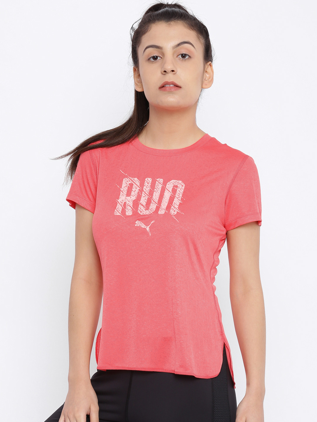 Buy Puma Women Coral Pink Printed Run S S T Shirt - Tshirts for Women ...