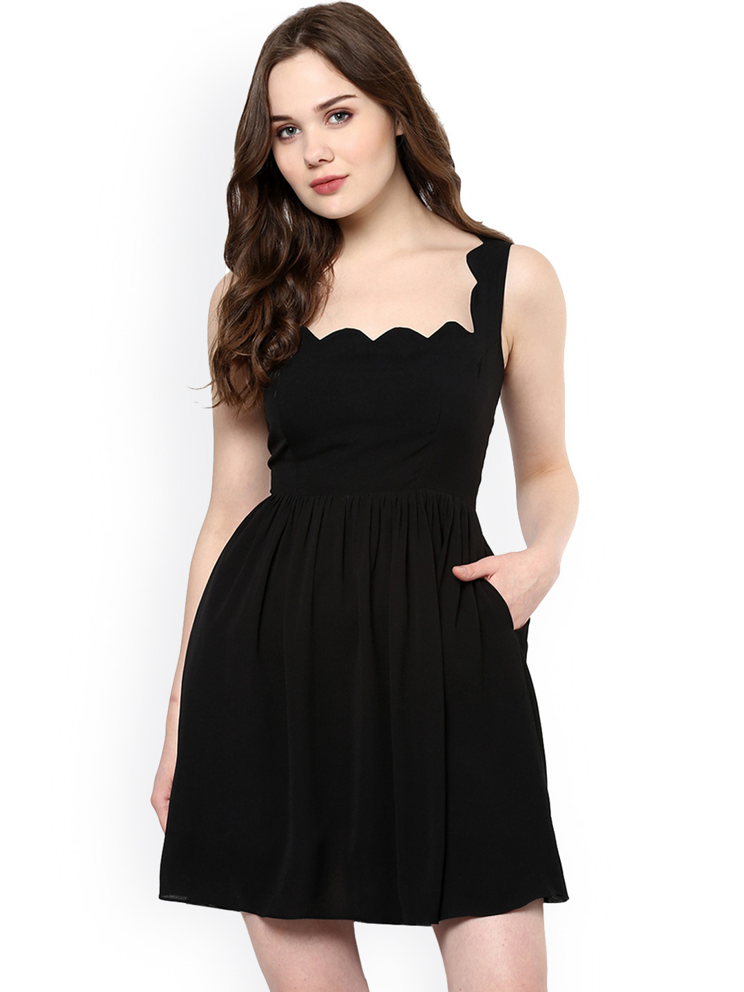 Buy ROVING MODE Women Black Solid Fit And Flare Dress - Dresses for ...