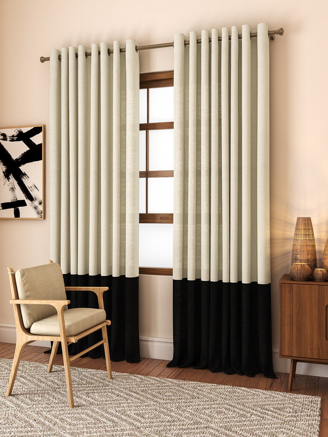 Buy Curtain Label Banded Curtain Ebony 9 Feet Eyelet Curtain Without ...