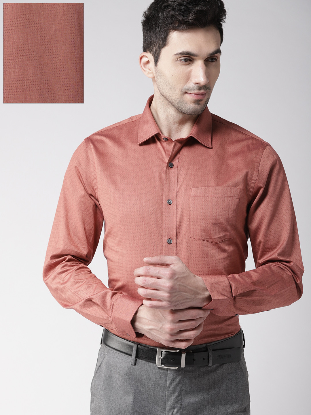 Buy Arrow Men Rust Brown Slim Fit Self Design Formal Shirt - Shirts for ...