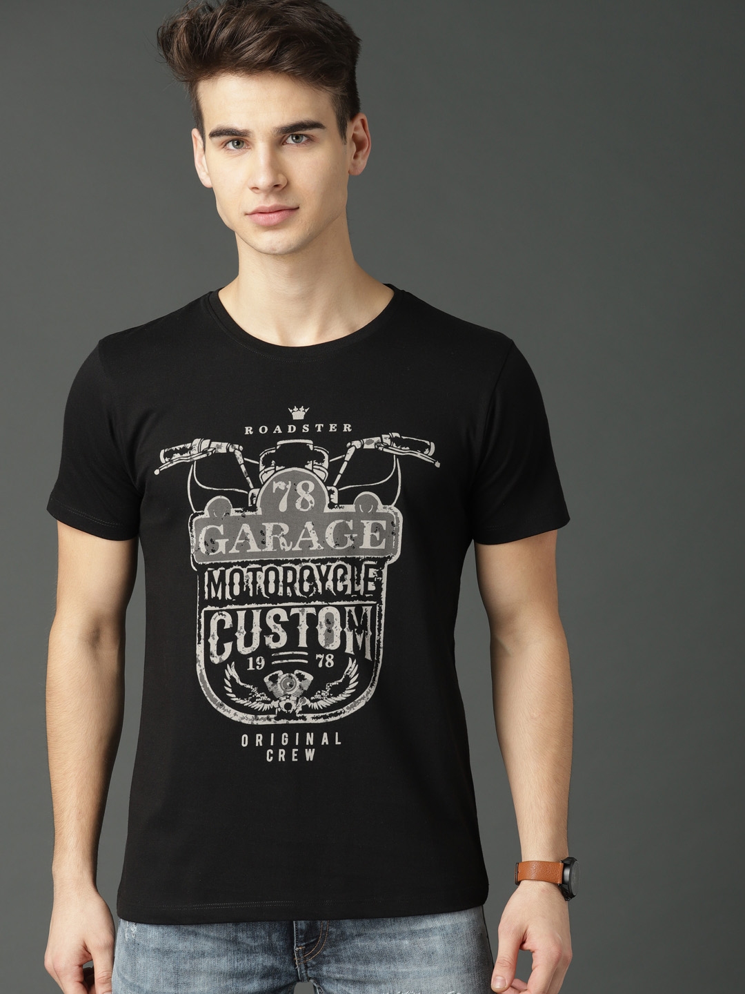 Buy Roadster Men Black Printed Round Neck Pure Cotton T Shirt - Tshirts ... Buy Roadster Men Black Printed Round Neck Pure Cotton T Shirt - Tshirts ...