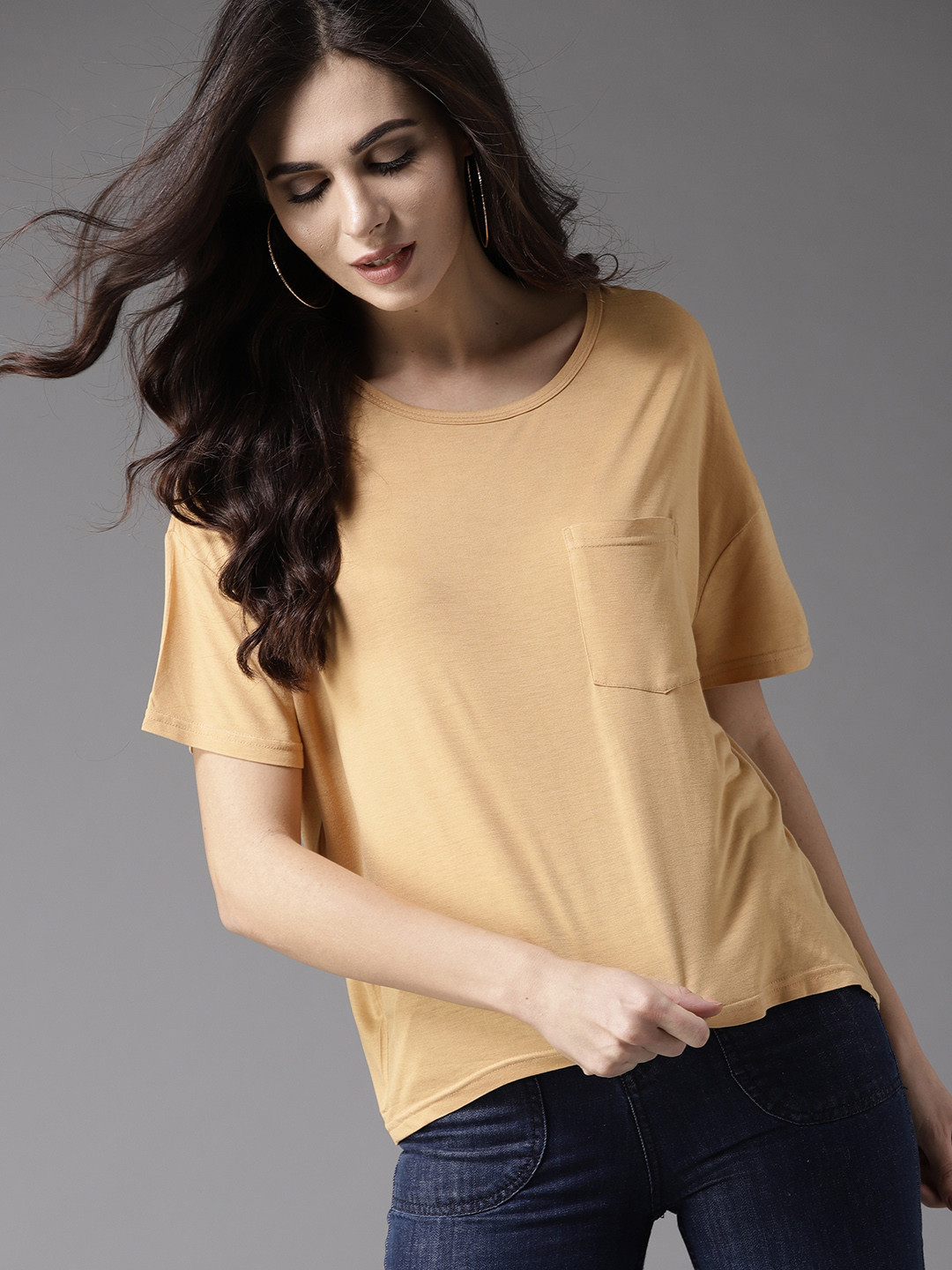 Buy Moda Rapido Women Mustard Yellow Solid Round Neck T Shirt - Tshirts ...