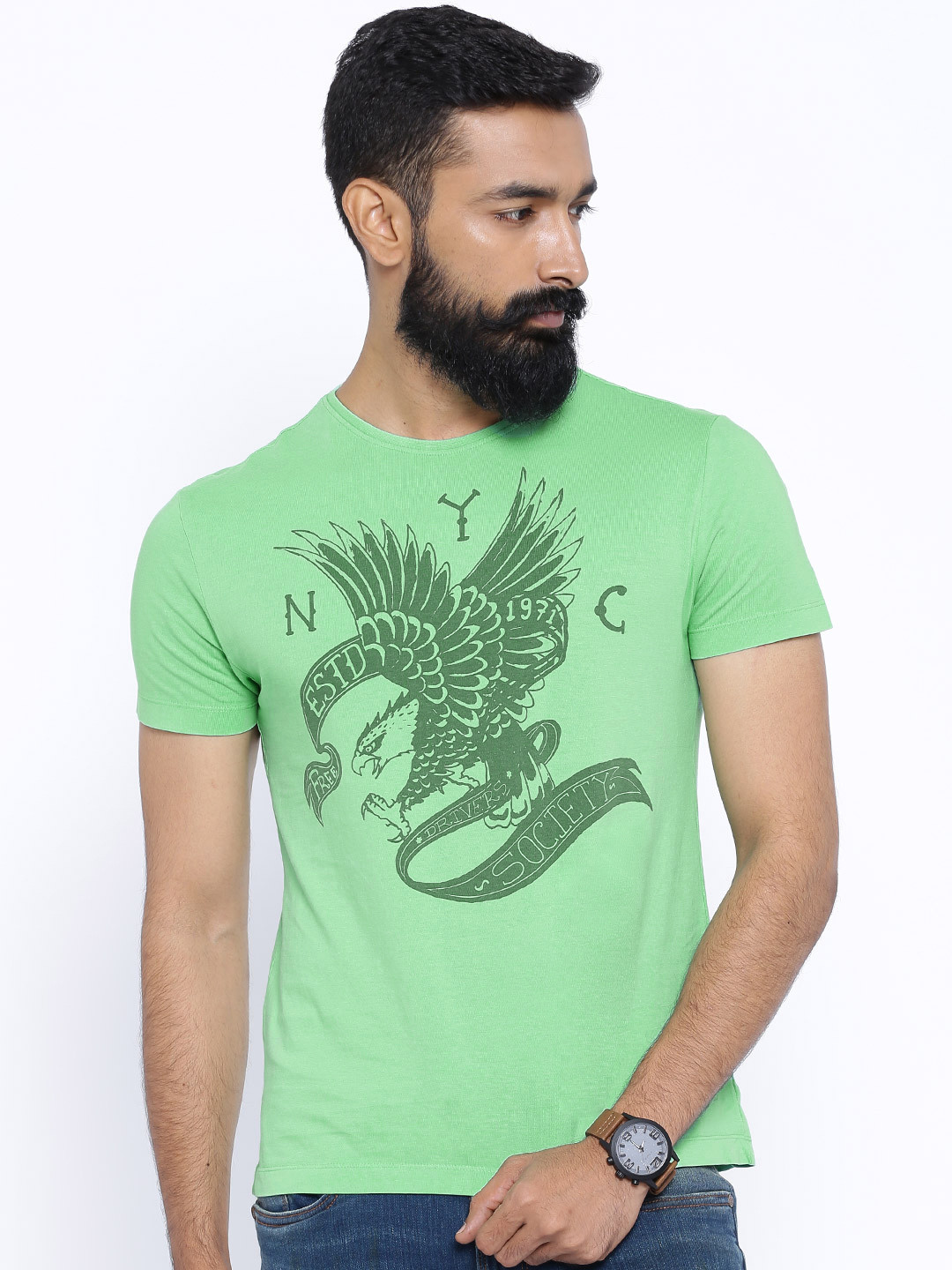 Buy Ed Hardy Men Green Printed Pure Cotton T Shirt - Tshirts for Men ...