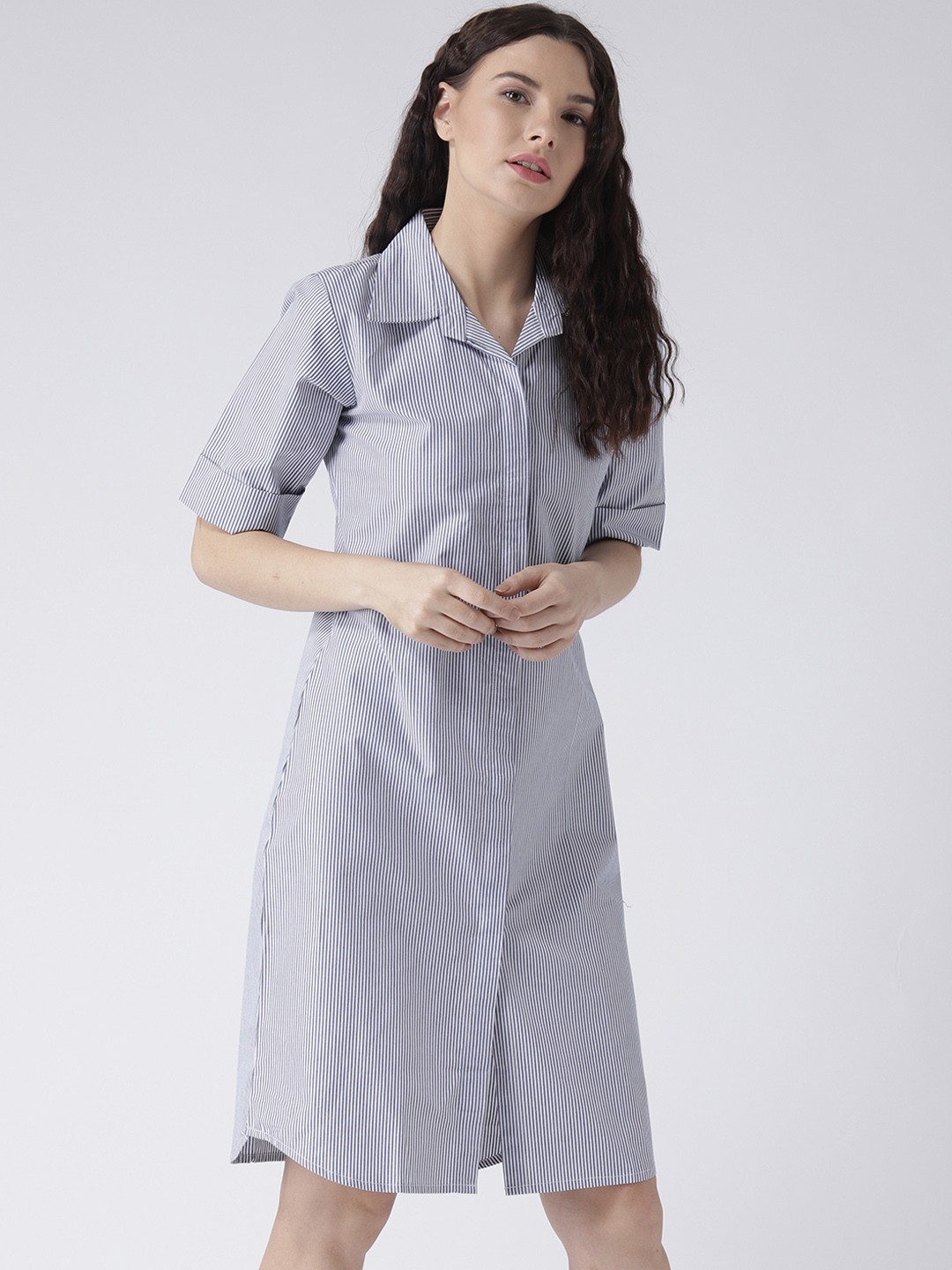 Buy Pinwheel Women Navy Blue Striped Shirt Dress Dresses For Women