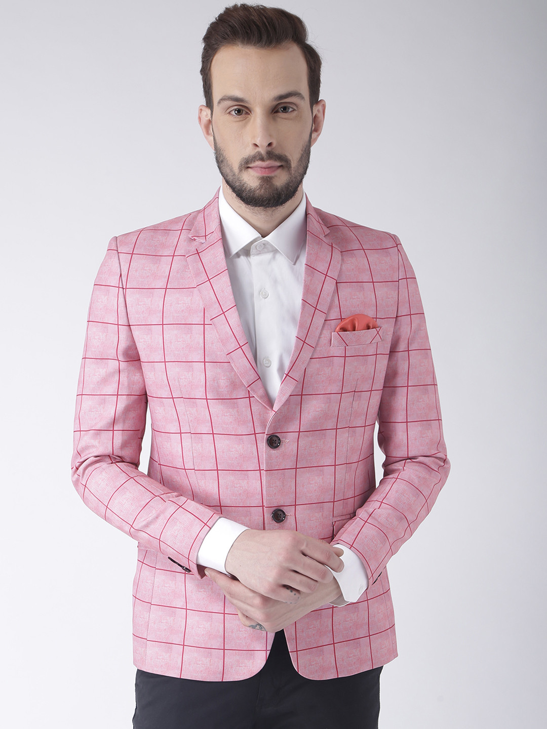 Buy Hangup Men Pink Checkered Slim Fit Blazer - Blazers for Men 6768184 ...