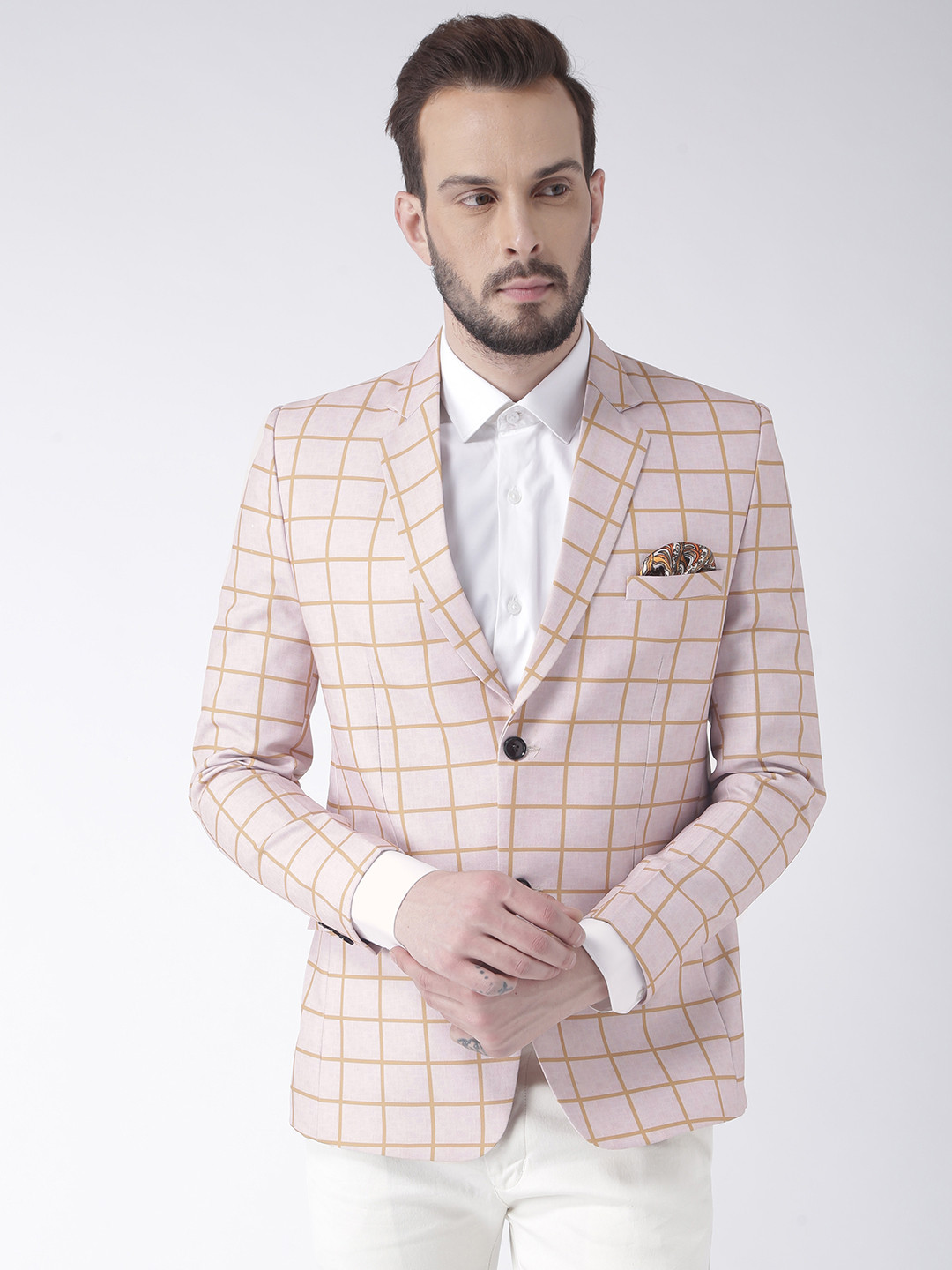 Buy Hangup Cream & Mustard Checked Single Breasted Blazer - Blazers for ...