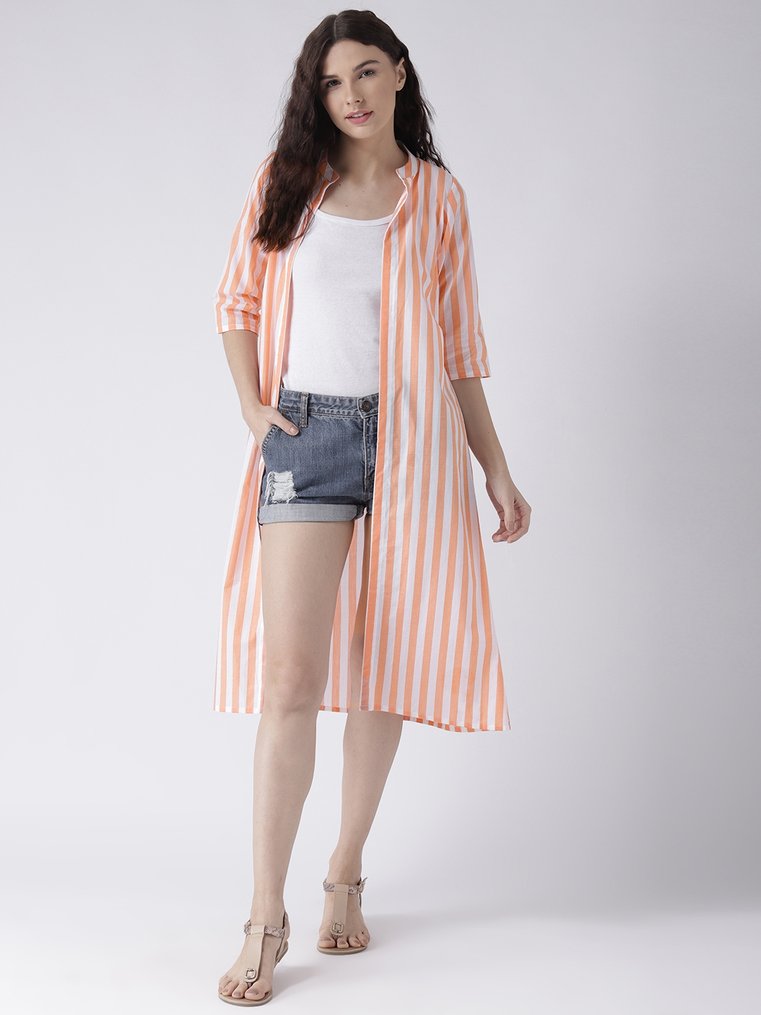 Buy Pinwheel Orange And White Striped Open Front Shrug Shrug For Women