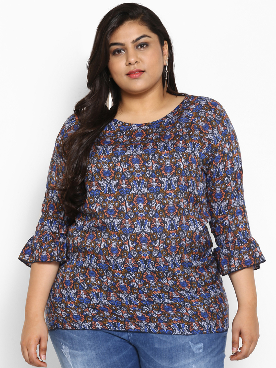 Buy ALL Plus Size Women Navy Blue Printed Top - Tops for Women 6787883 ...