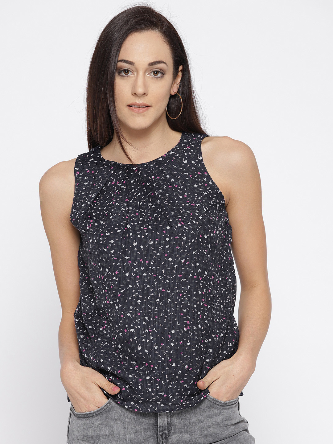 Buy Vero Moda Women Navy Blue Printed Top - Tops for Women 6788106 | Myntra