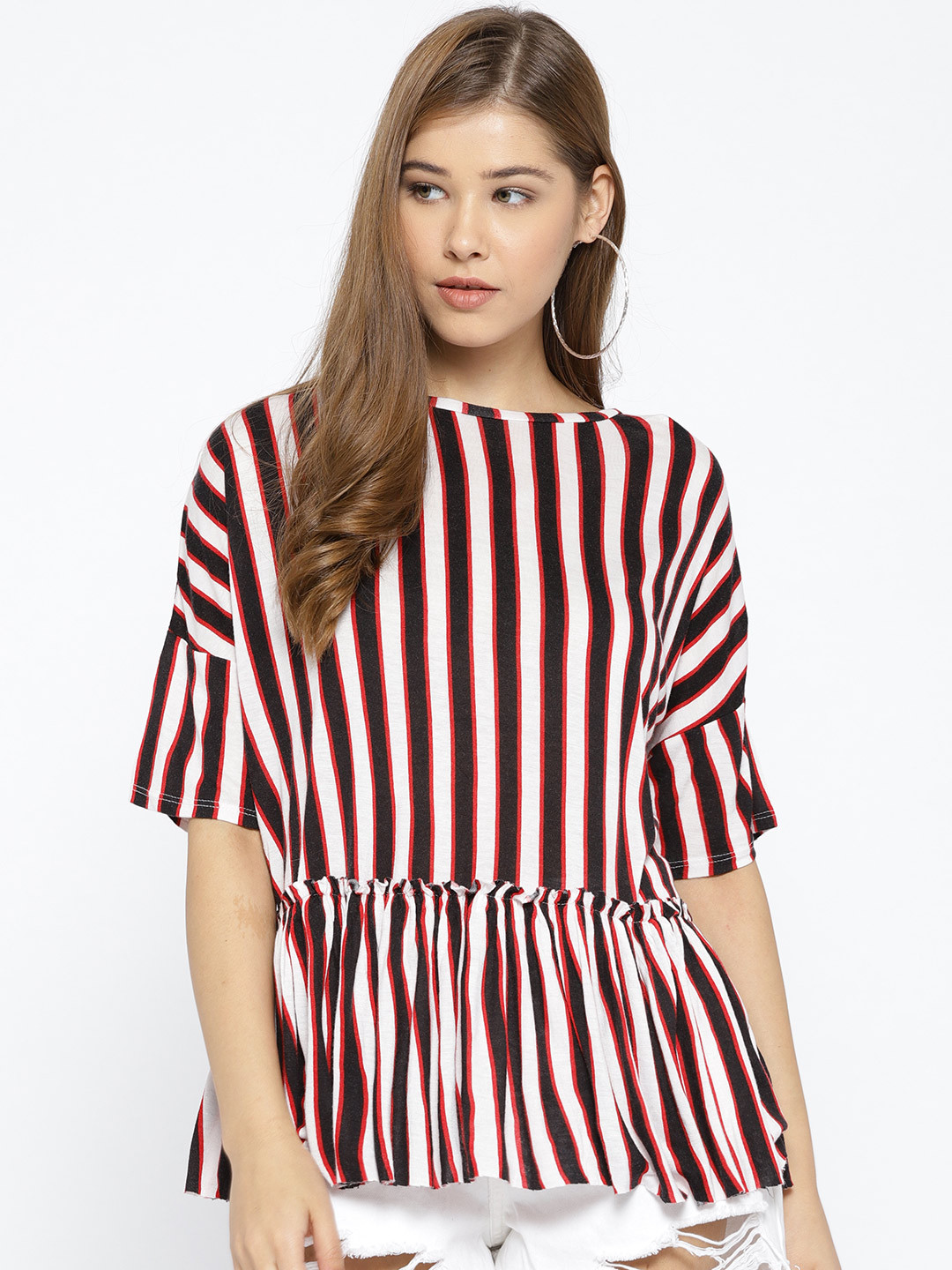 Buy Vero Moda Women White & Red Striped A Line Top - Tops for Women ...