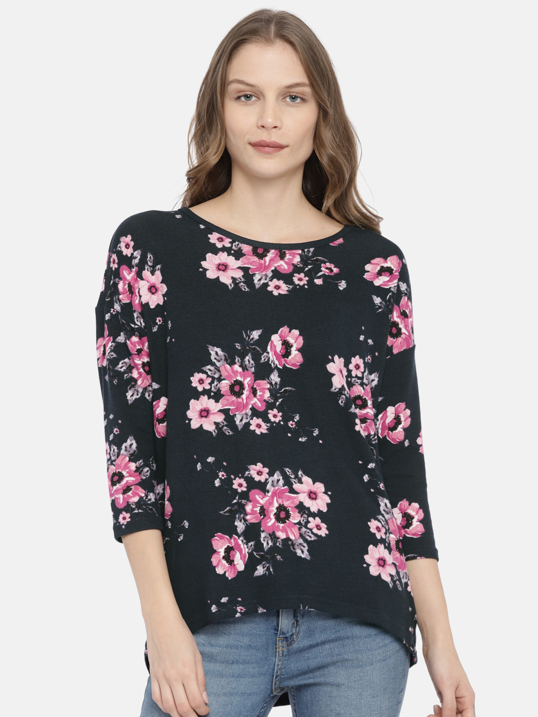 Buy Vero Moda Women Navy Blue & Pink Solid Top - Tops for Women 6788442 ...