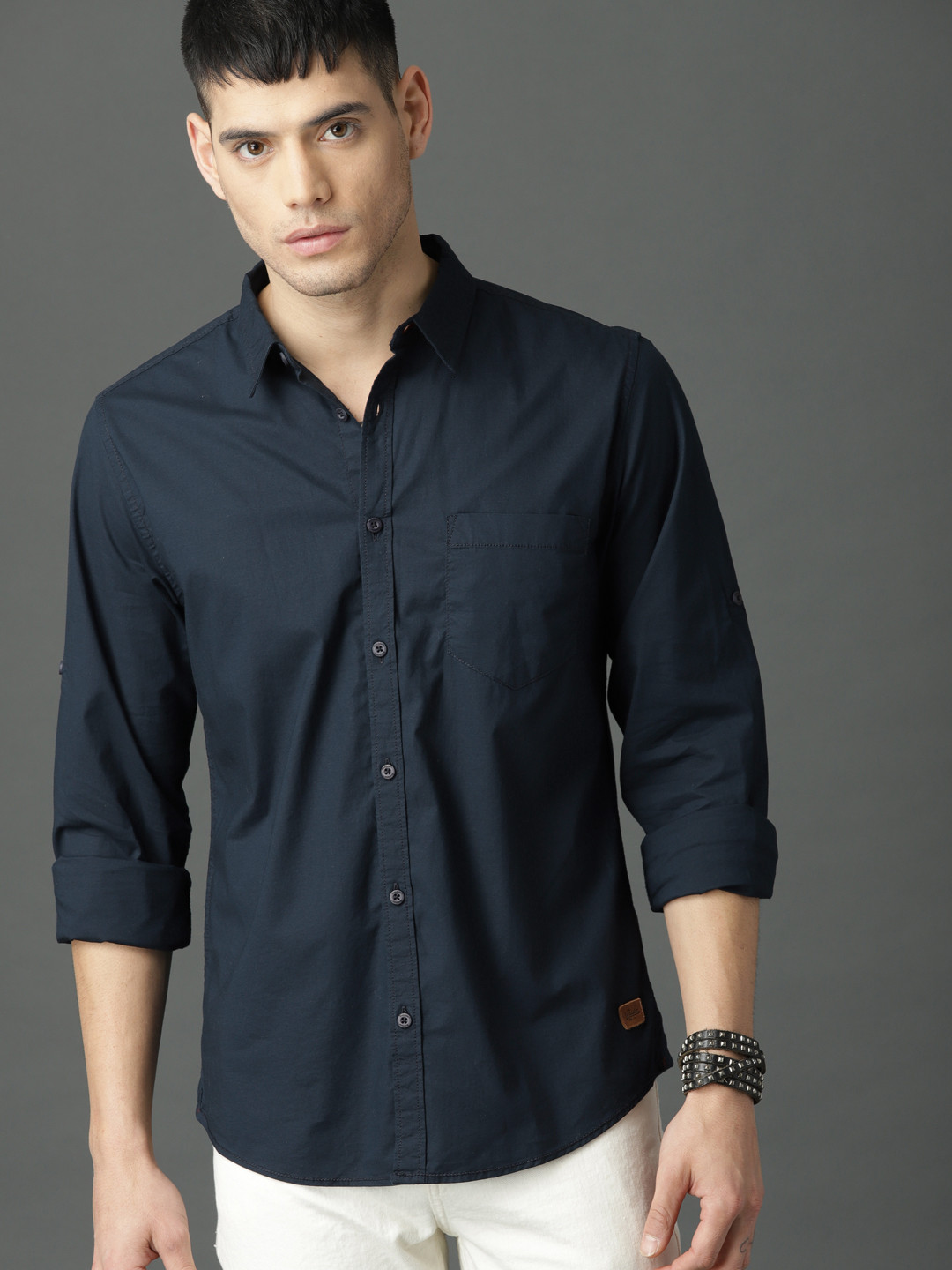 Buy Roadster Men Navy Blue Regular Fit Solid Casual Shirt - Shirts for ...