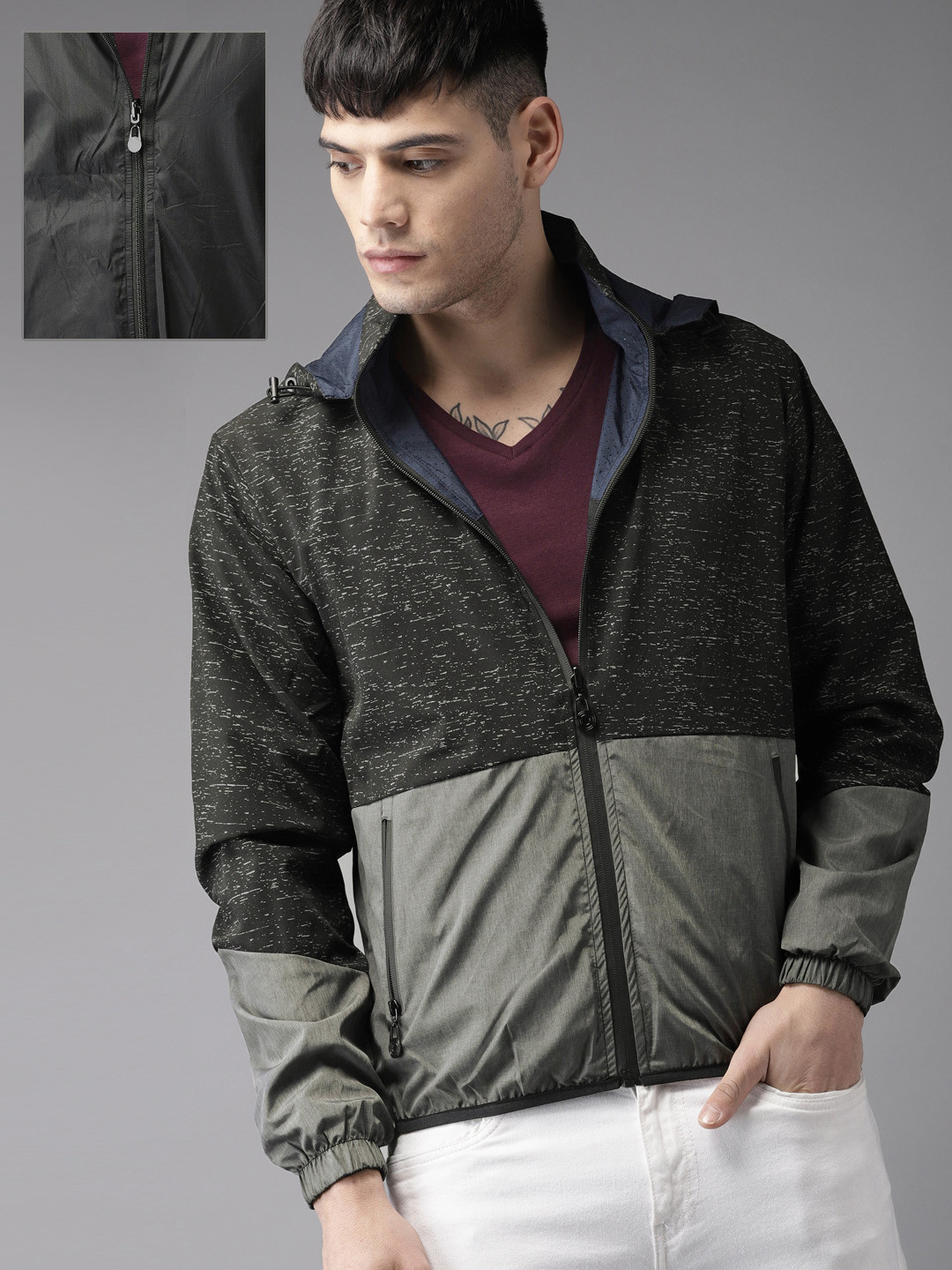 Buy Moda Rapido Grey Colourblocked Lightweight Reversible Tailored ...