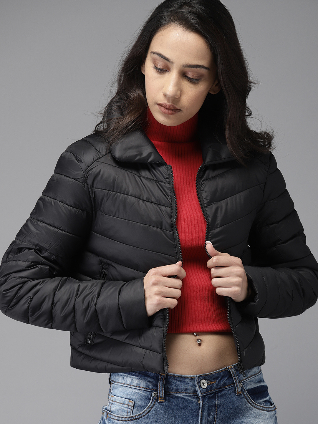 Buy Moda Rapido Women Black Solid Puffer Jacket - Jackets for Women ...