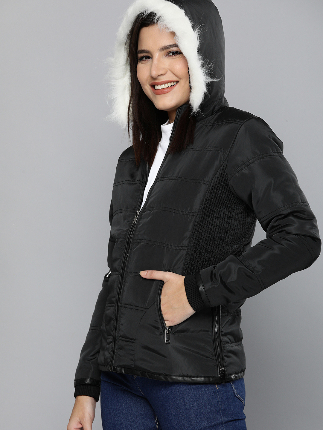 Buy HERE&NOW Women Black Hooded Parka Jacket - Jackets for Women ...