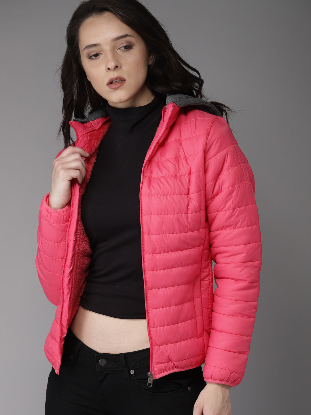 Buy HERE&NOW Women Pink Solid Padded Jacket - Jackets for Women 6789026 ...