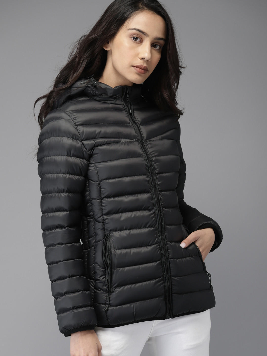 Buy Moda Rapido Women Black Solid Padded Jacket - Jackets for Women ...