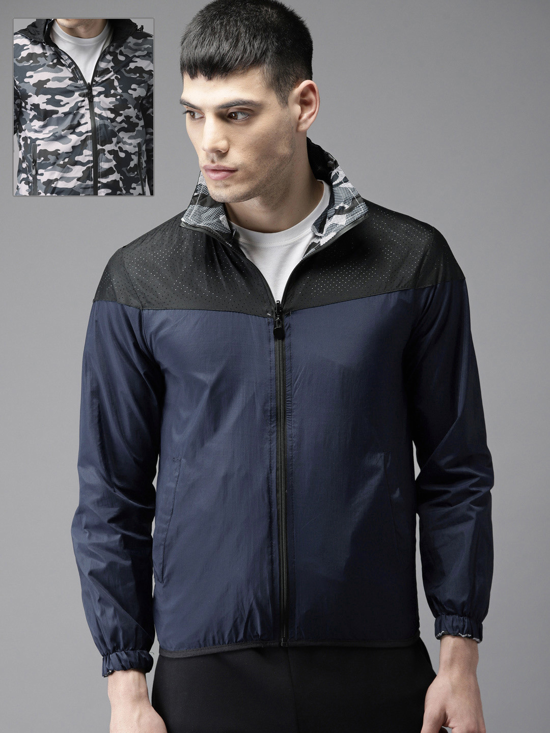 Buy Moda Rapido Men Navy Blue Printed Lightweight Reversible Tailored ...