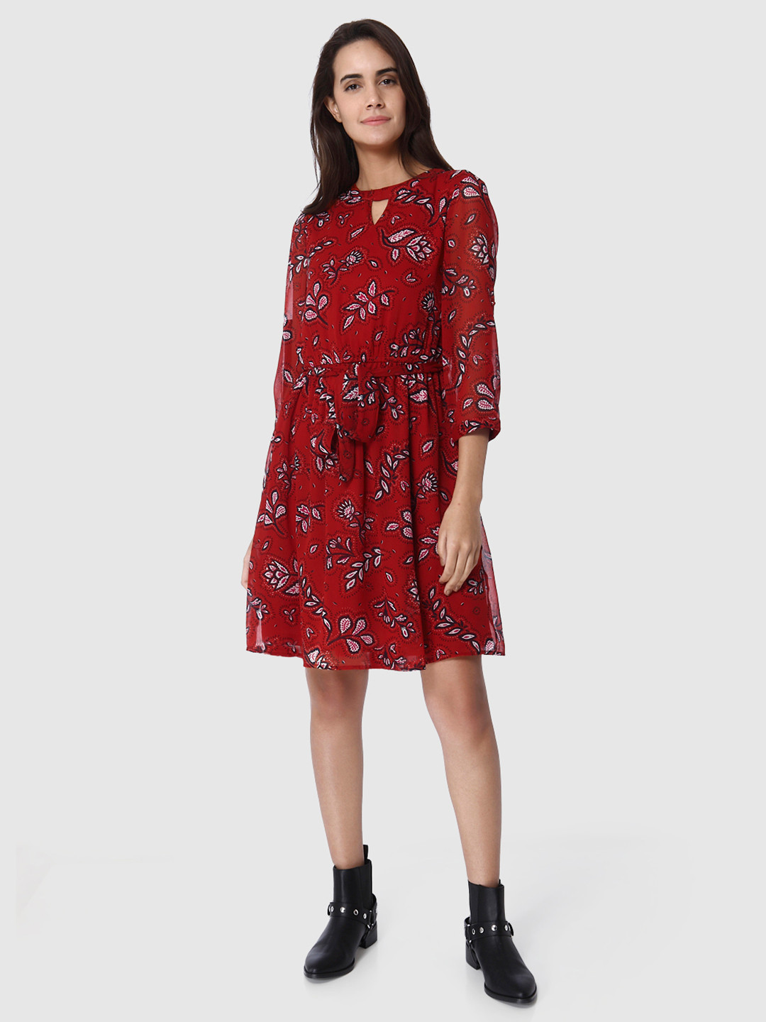 Buy Vero Moda Women Red Printed Fit And Flare Dress - Dresses for Women ...
