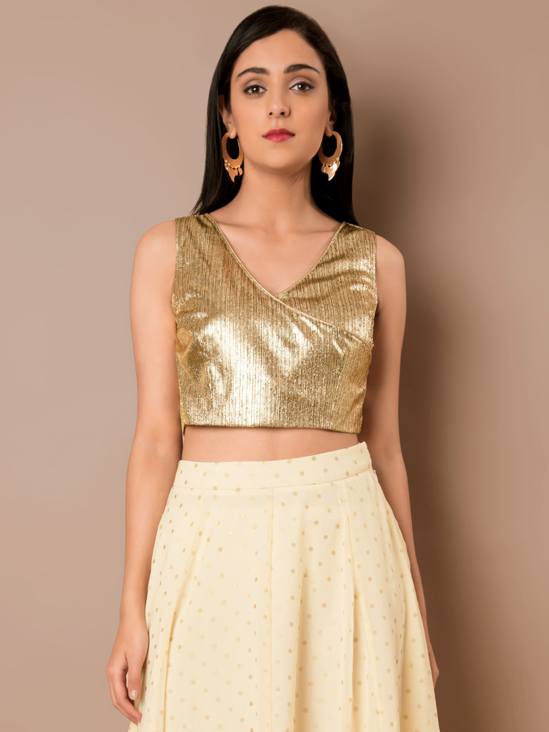 Buy INDYA Women Gold Toned Solid Crop Top - Tops for Women 6805386 | Myntra