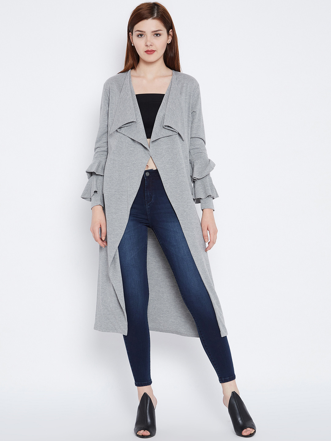 Buy Hypernation Grey Solid Open Front Shrug - Shrug for Women 6810341 ...