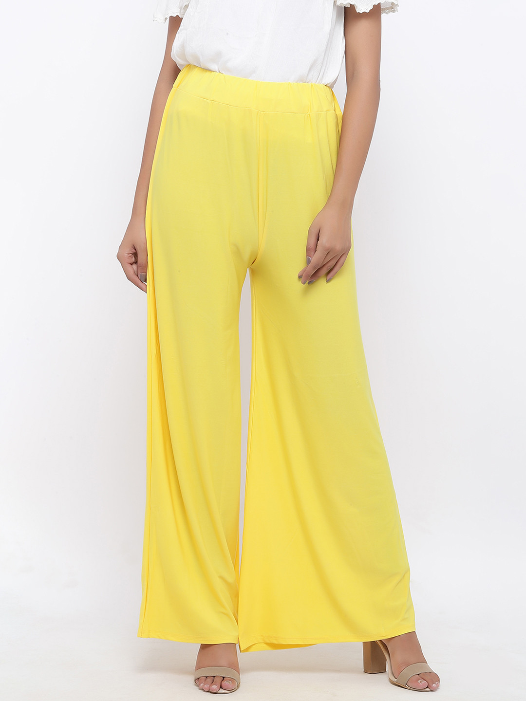 Buy SOUNDARYA Women Yellow Solid Lycra Cotton Palazzos - Palazzos for ...