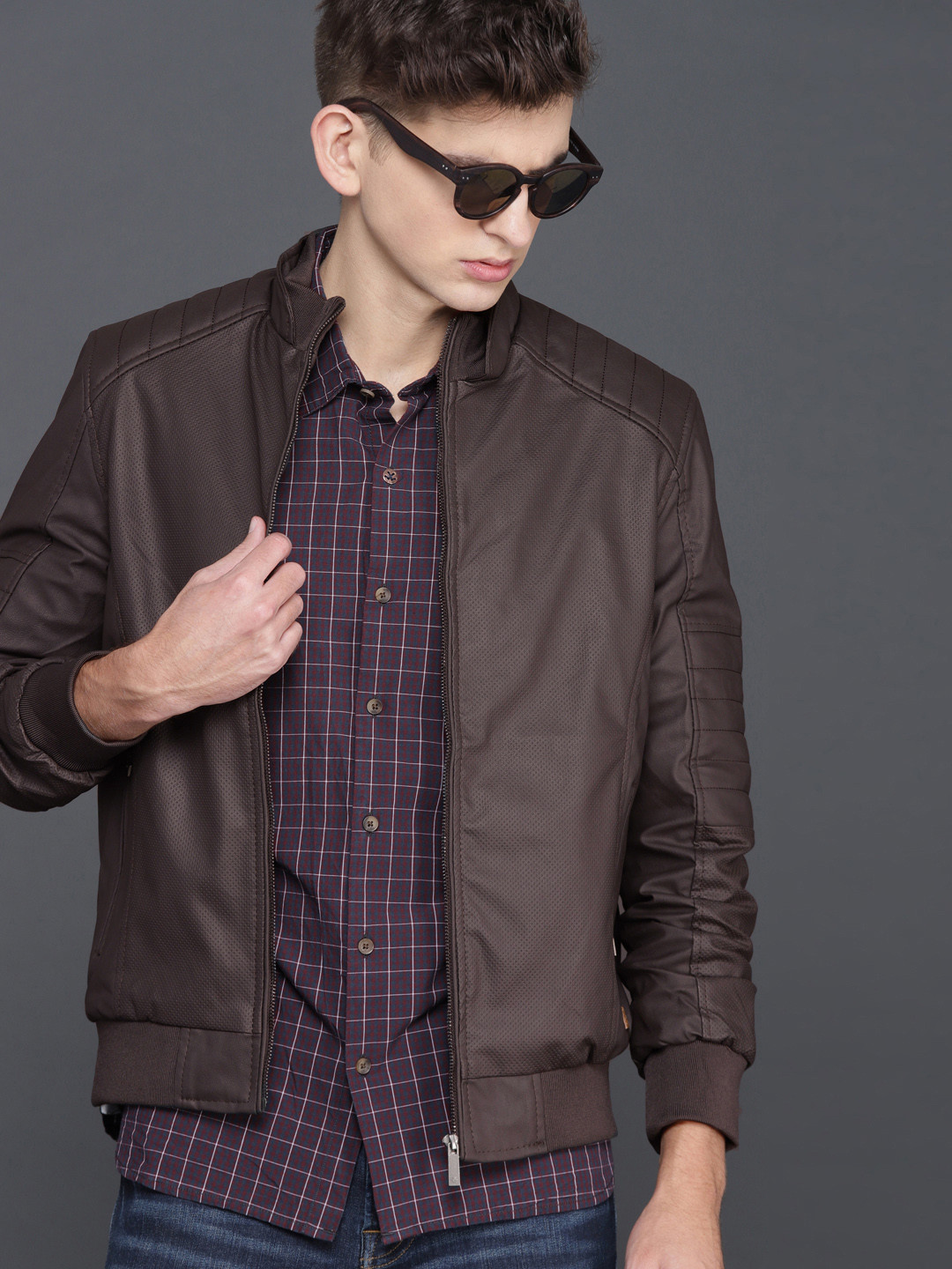 Buy WROGN Men Brown Solid Biker Jacket - Jackets for Men 6832131 | Myntra