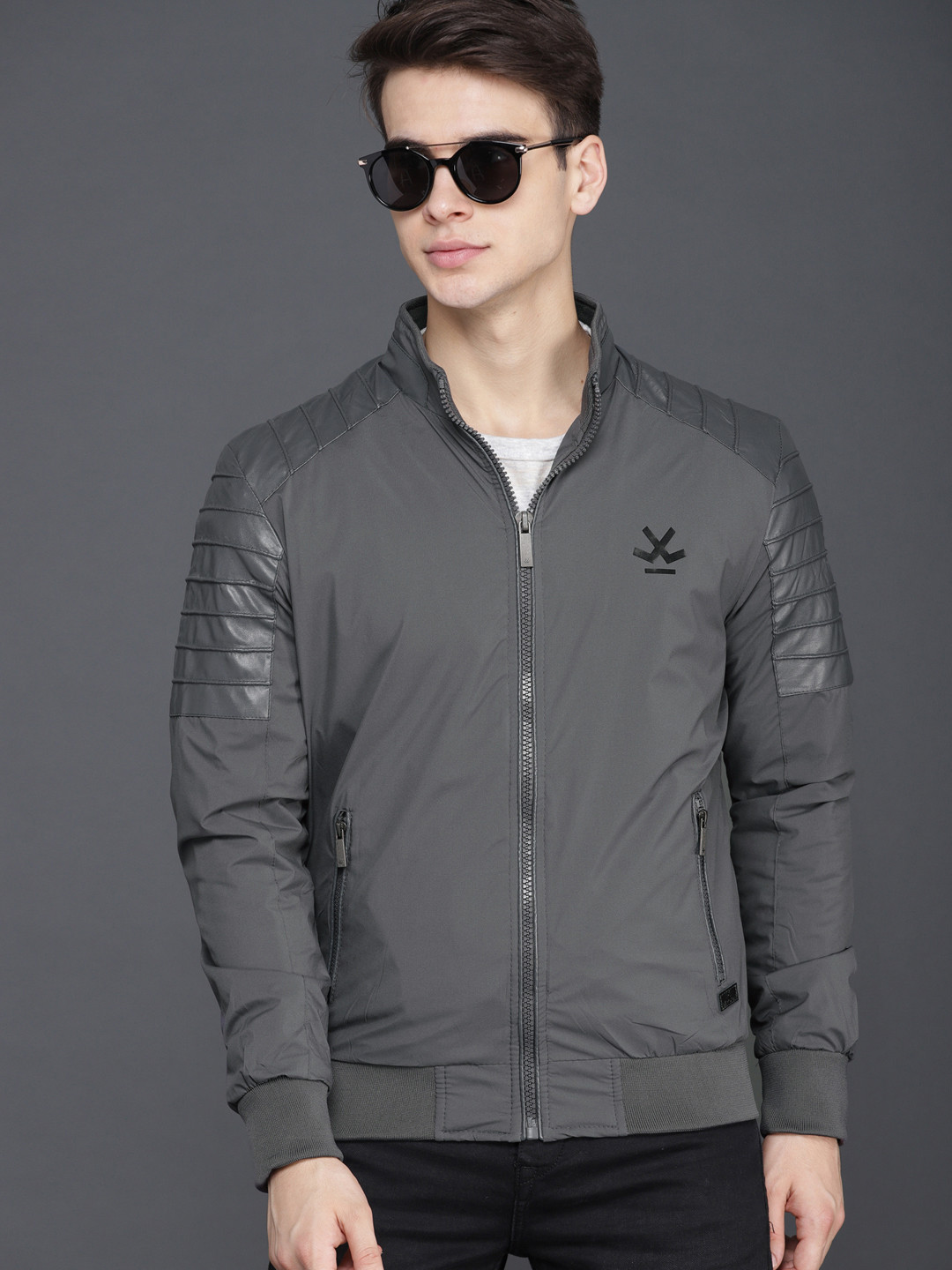 Buy WROGN Men Grey Solid Bomber Jacket - Jackets for Men 6832233 | Myntra