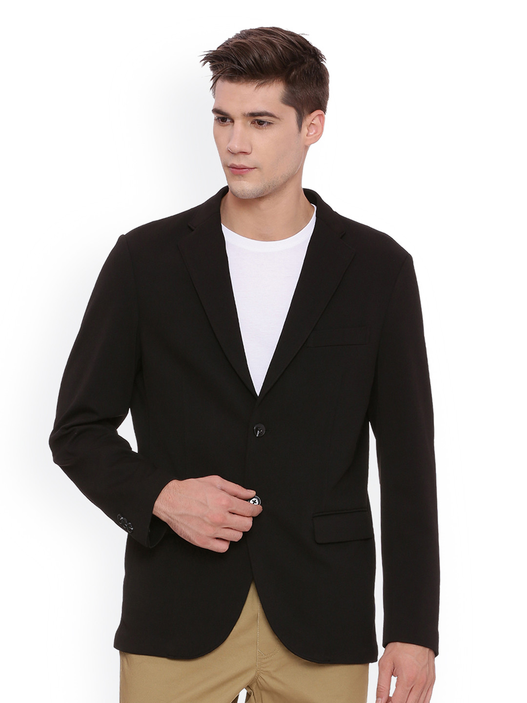 Buy Basics Men Black Solid Single Breasted Casual Blazer - Blazers for ...