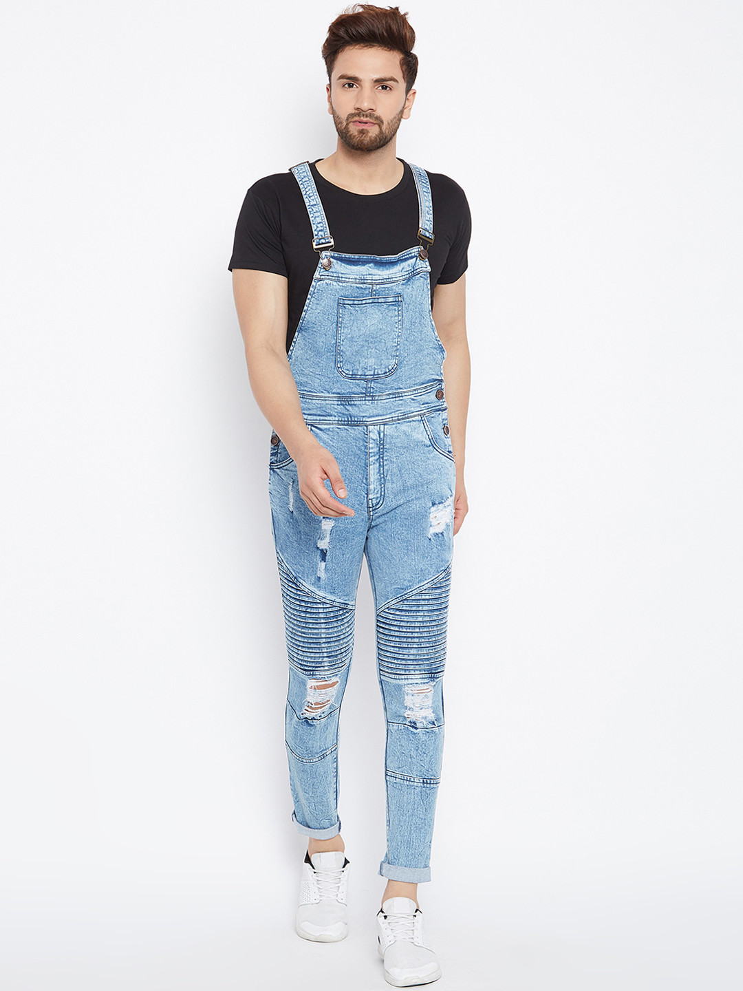 Buy FUGAZEE Men Blue Solid Slim Fit Denim Dungaree - Dungarees for Men ...