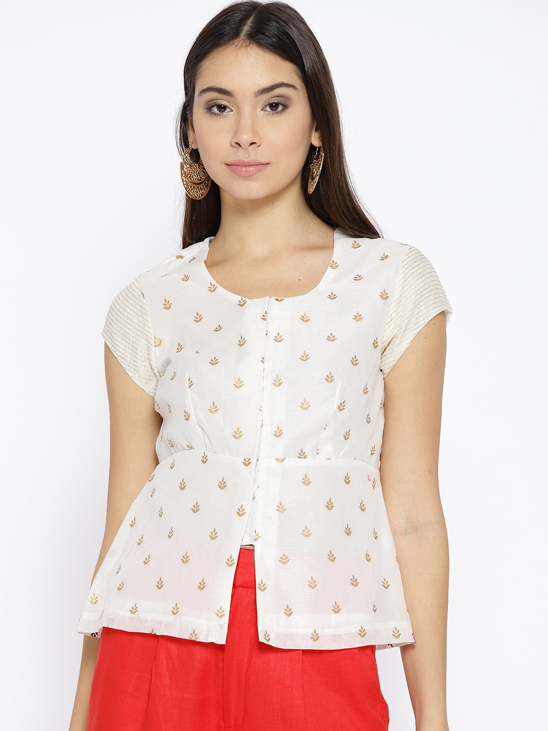 Buy Biba Women Off White & Golden Printed Ethnic Top - Tops for Women ...