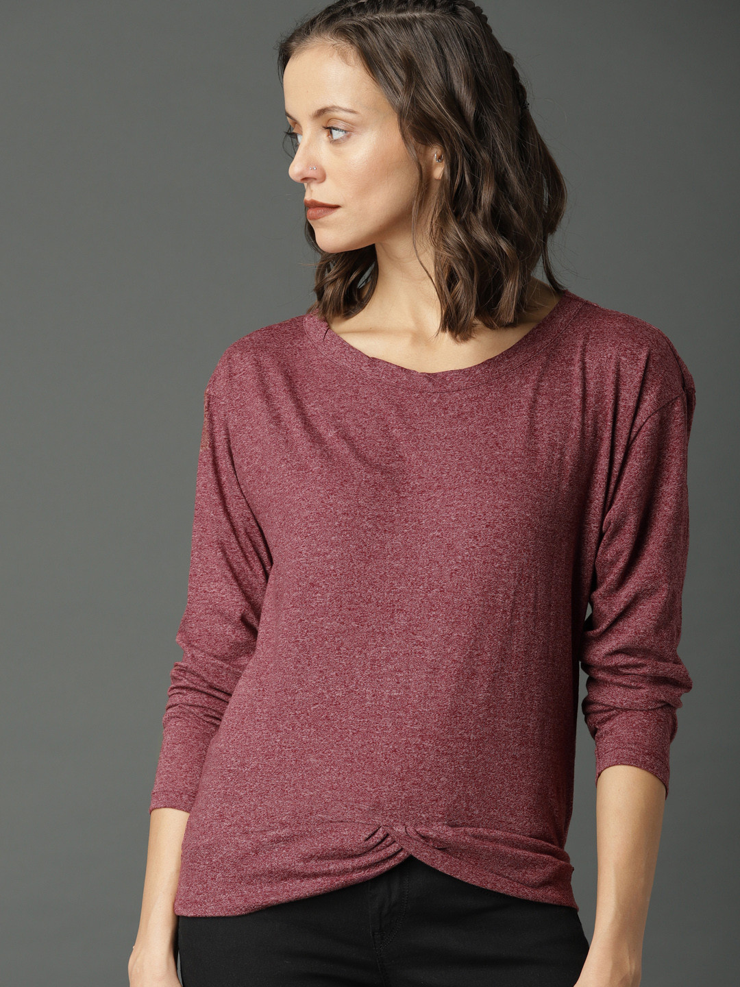 Buy Roadster Women Burgundy Solid Blouson Top - Tops for Women 6875363 ...