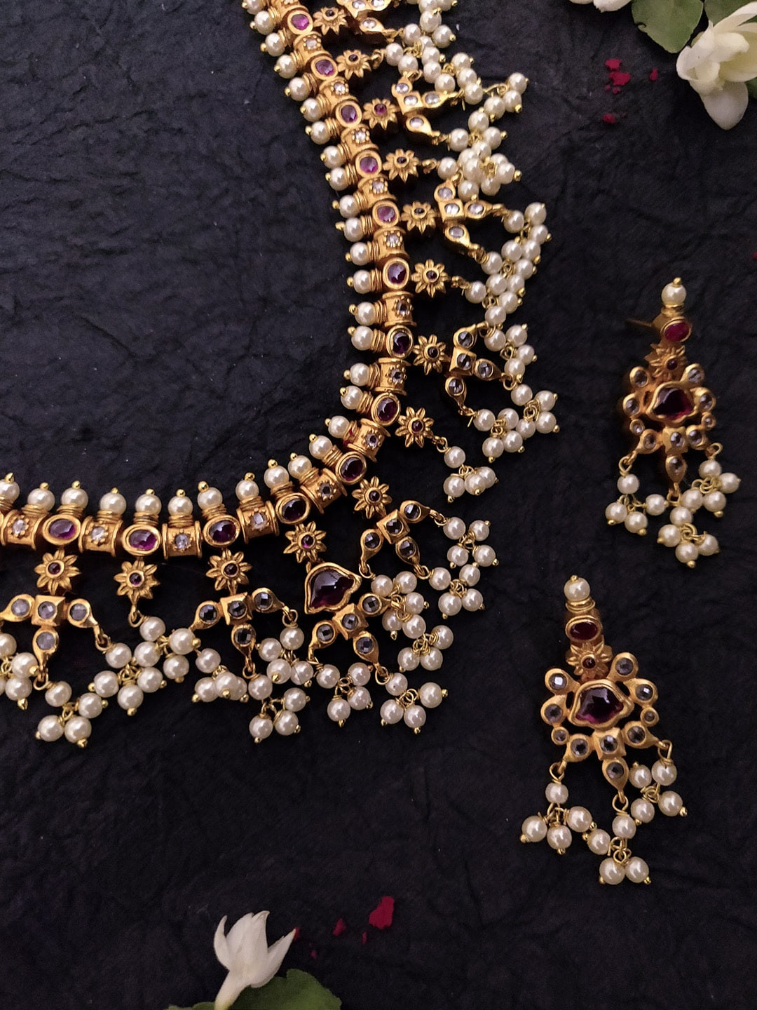 Buy Rubans Women White Gold Plated Handcrafted Jewellery Set ...