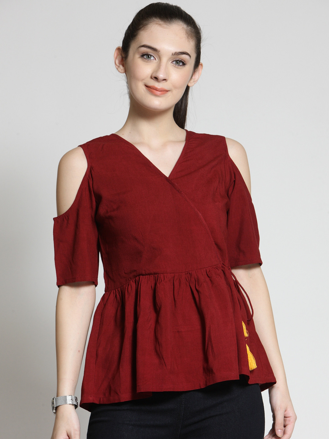 Buy PlusS Women Maroon Solid Wrap Top - Tops for Women 6914151 | Myntra