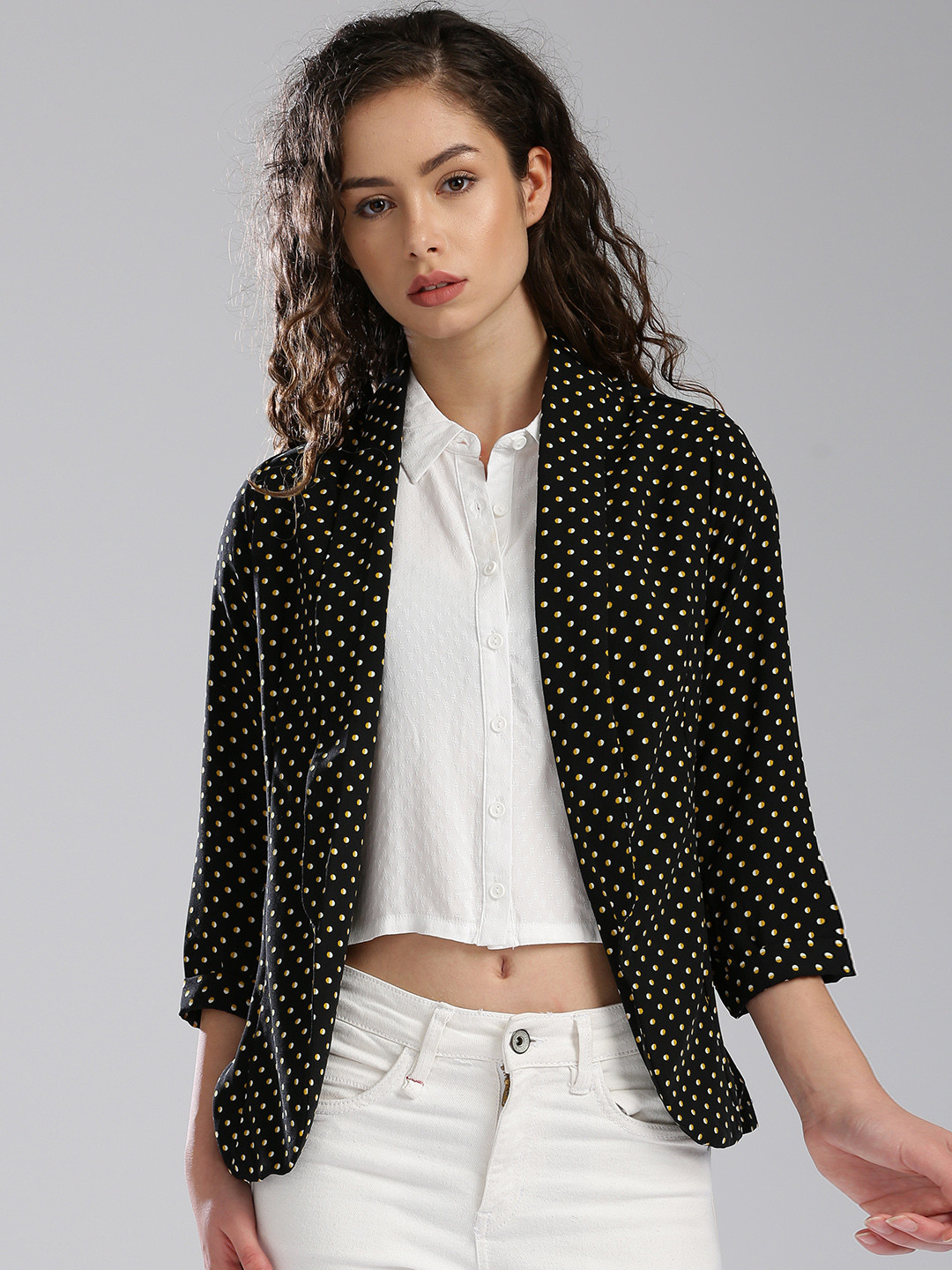 Buy Bossini Women Black & White Geometric Printed Open Front Jacket ...