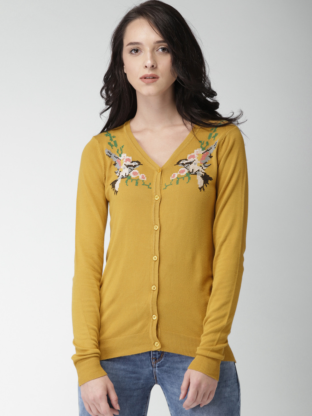 Buy Bossini Women Mustard Yellow Solid Cardigan - Sweaters for Women ...