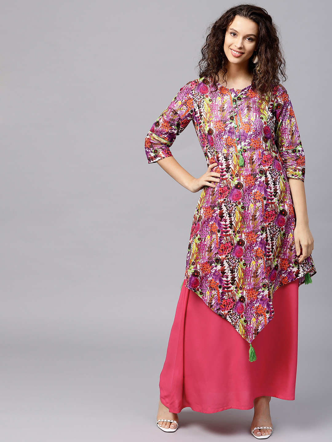 Buy Shree Women Pink & Purple Printed Maxi Dress - Dresses for Women ...