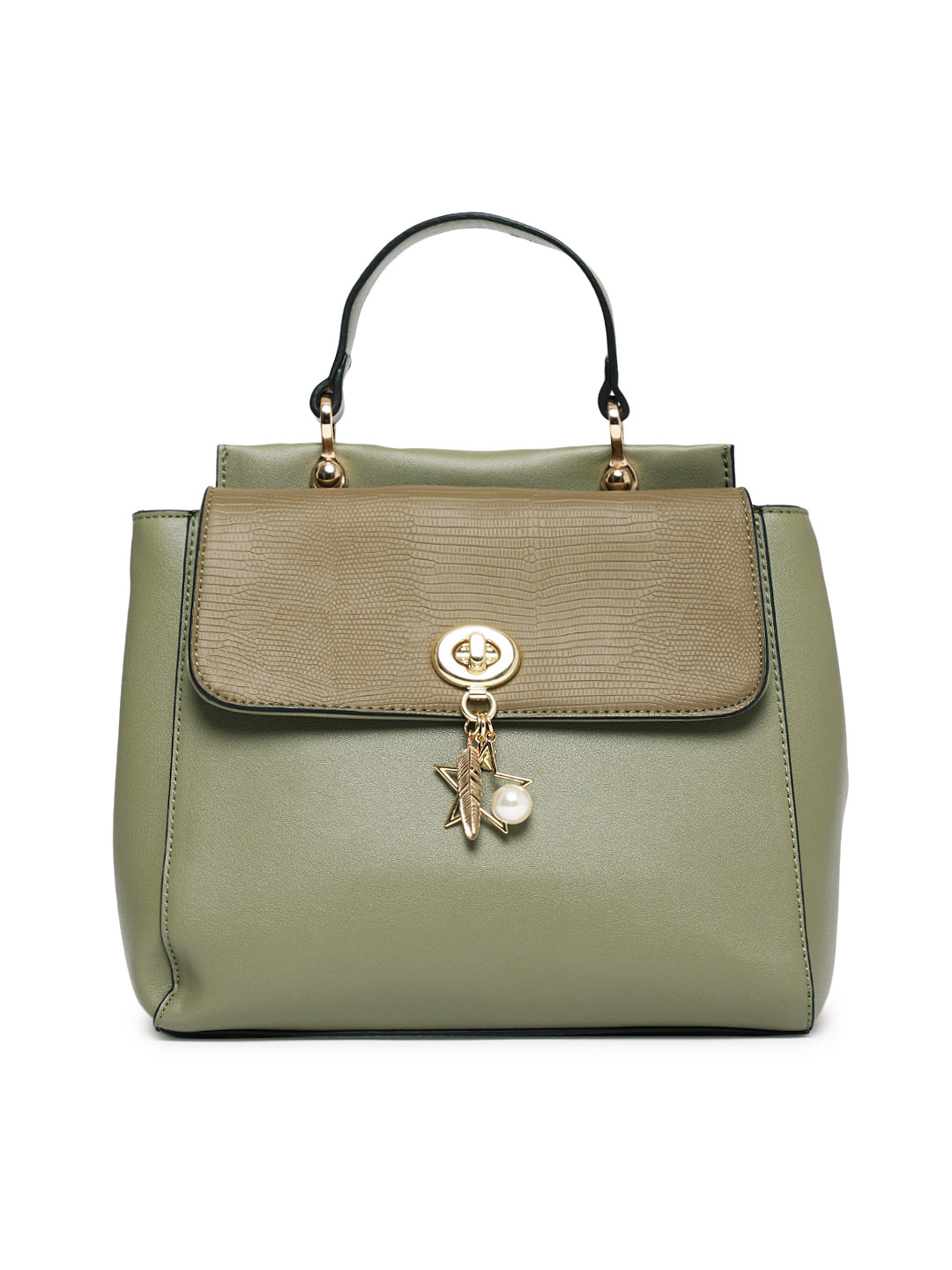 Buy CODE By Lifestyle Olive Green & Brown Colourblocked Satchel ...