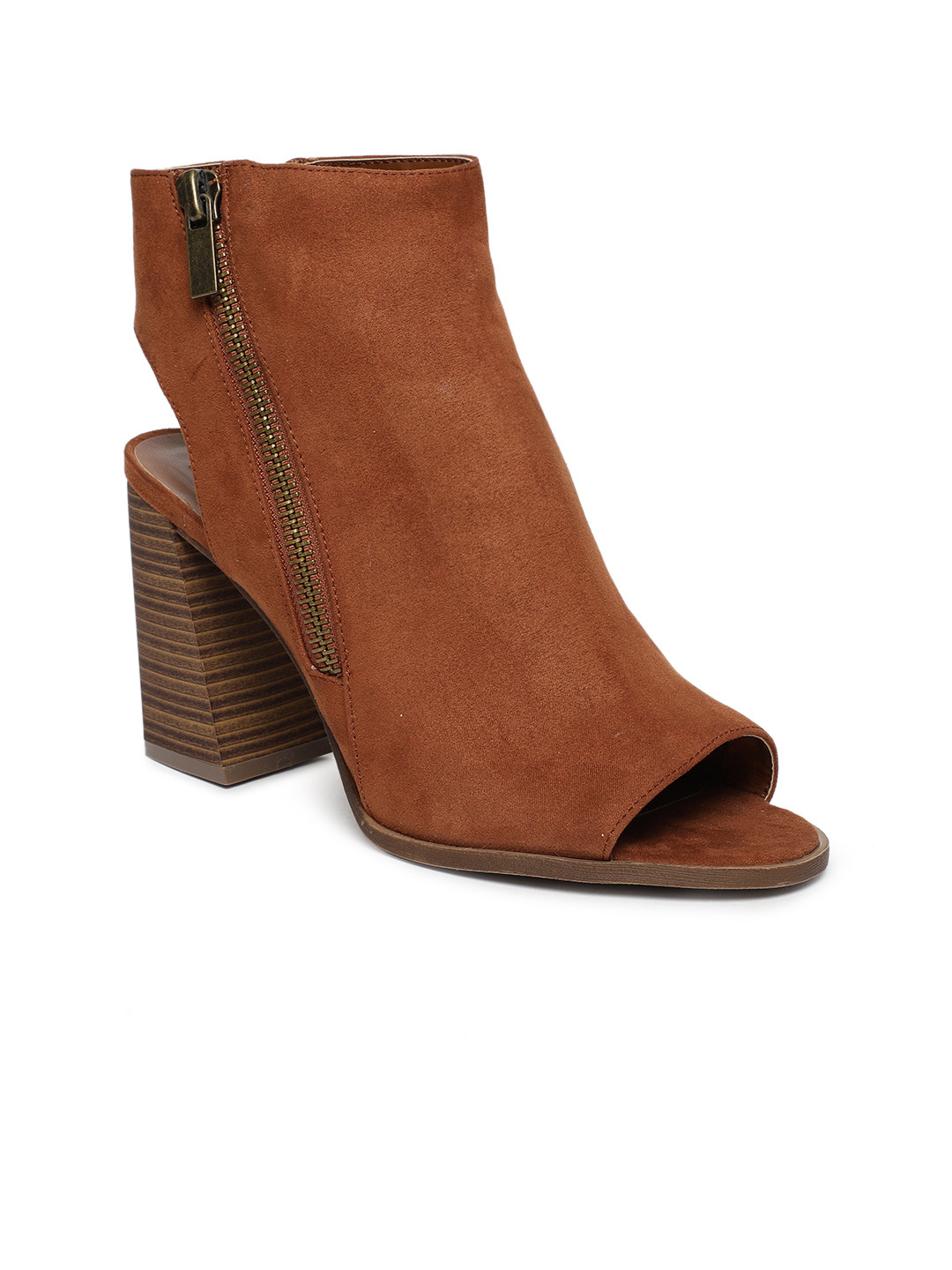 Buy FOREVER 21 Women Tan Brown Solid Peep Toes - Heels for Women ...