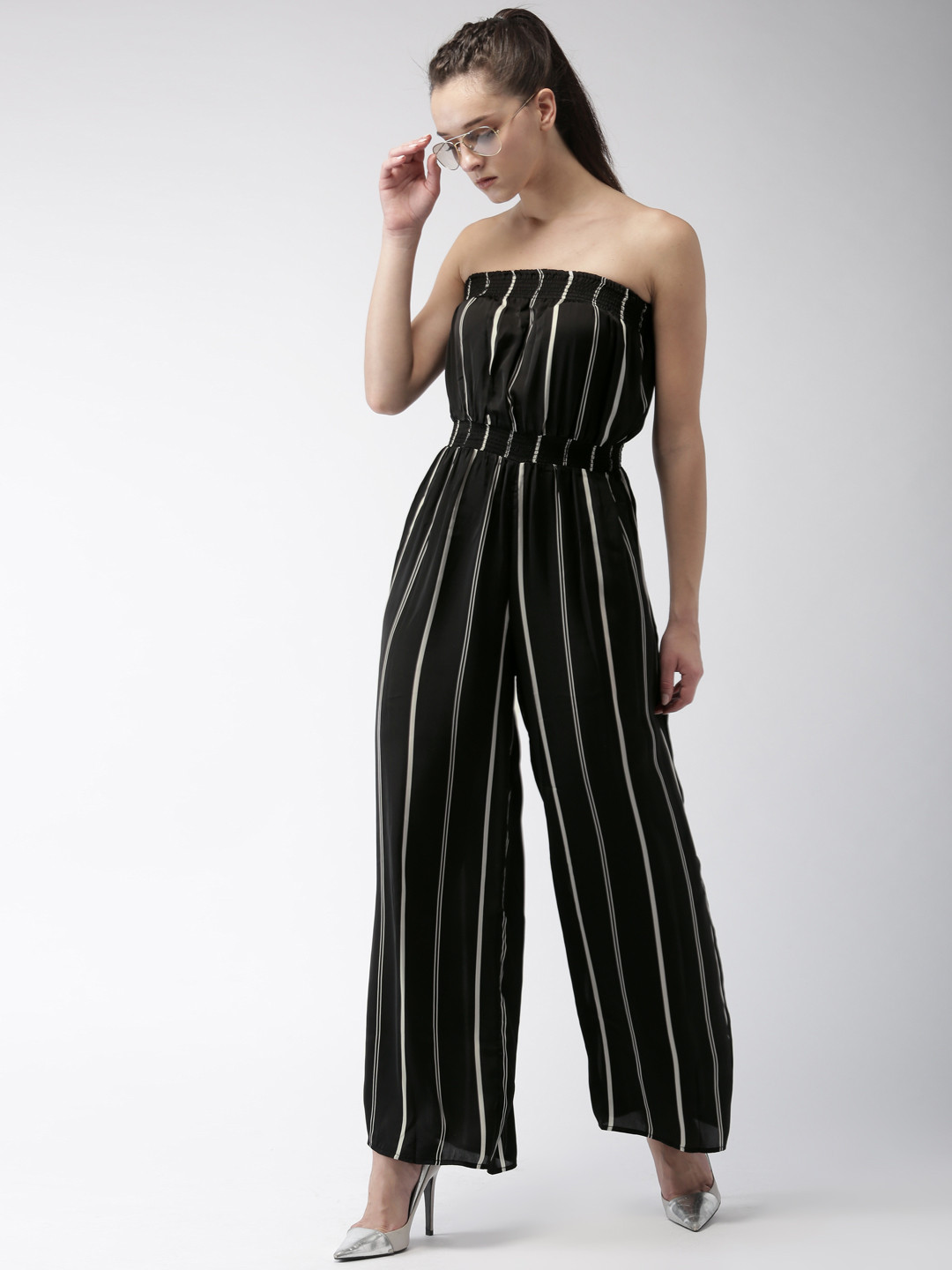 Buy FOREVER 21 Black & White Striped Basic Jumpsuit - Jumpsuit for ...
