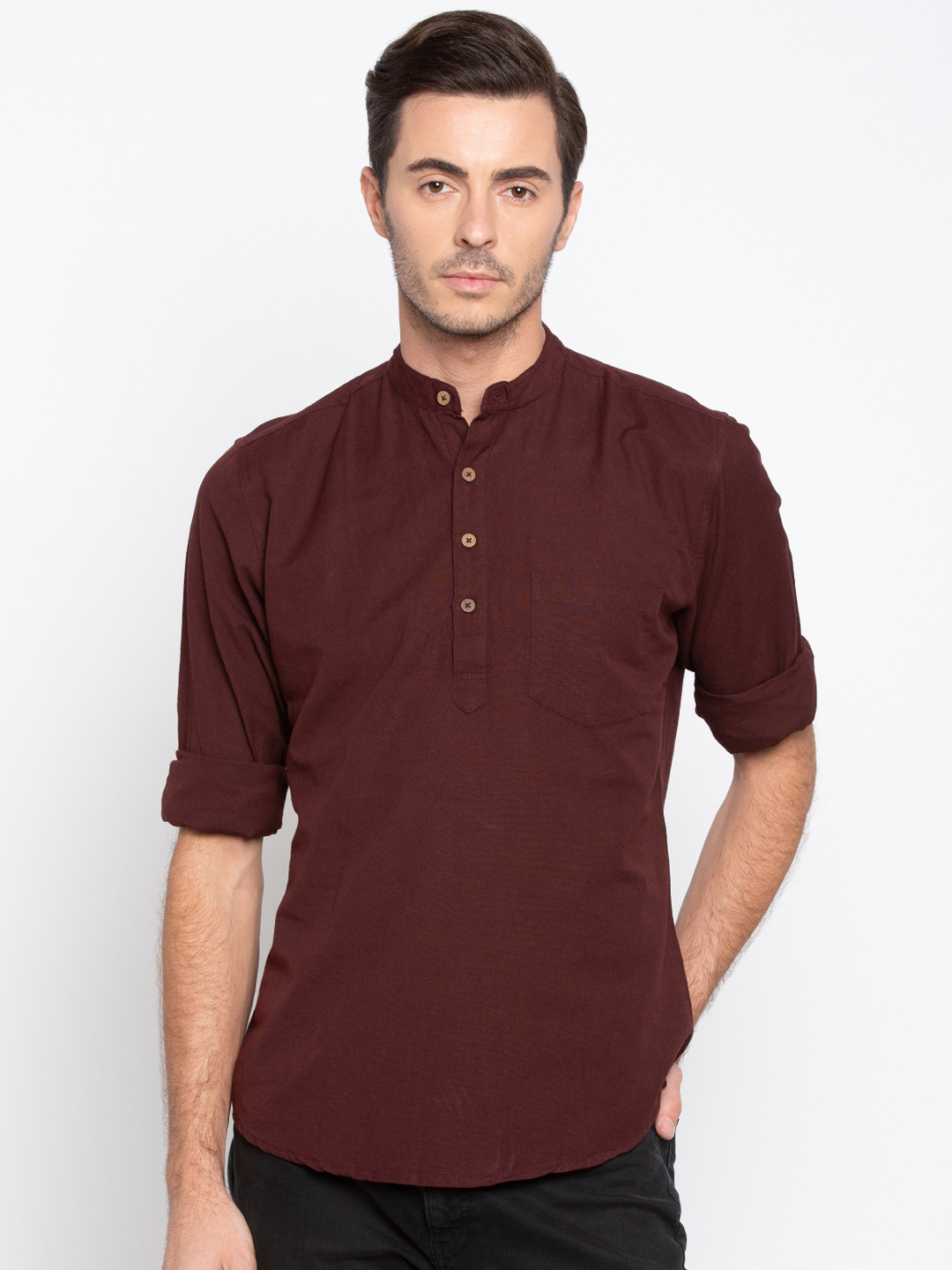 Buy Nick&Jess Men Maroon Solid Straight Kurta - Kurtas for Men 6934549 ...