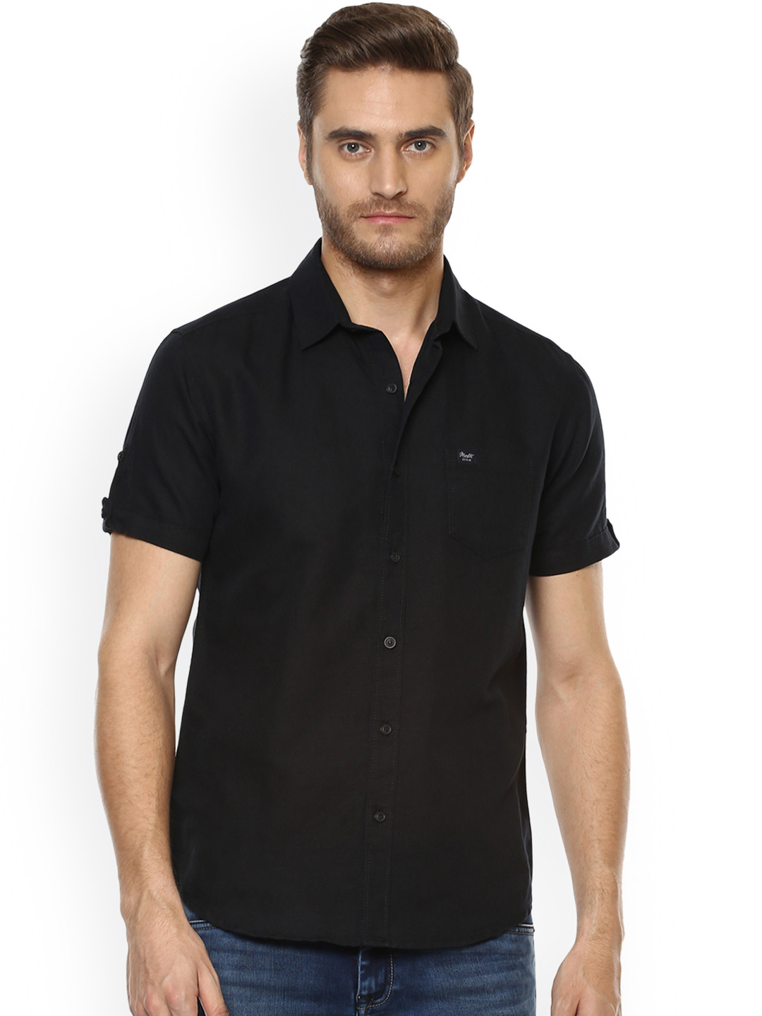 Buy Mufti Men Black Slim Fit Solid Casual Shirt - Shirts for Men ...