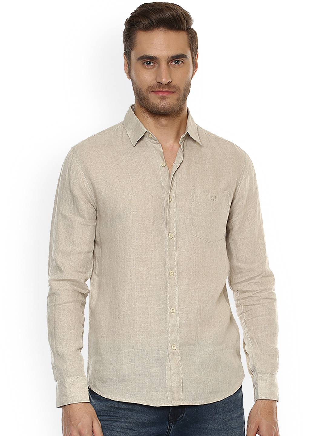 Buy Mufti Men Beige Slim Fit Solid Linen Casual Shirt - Shirts for Men ...