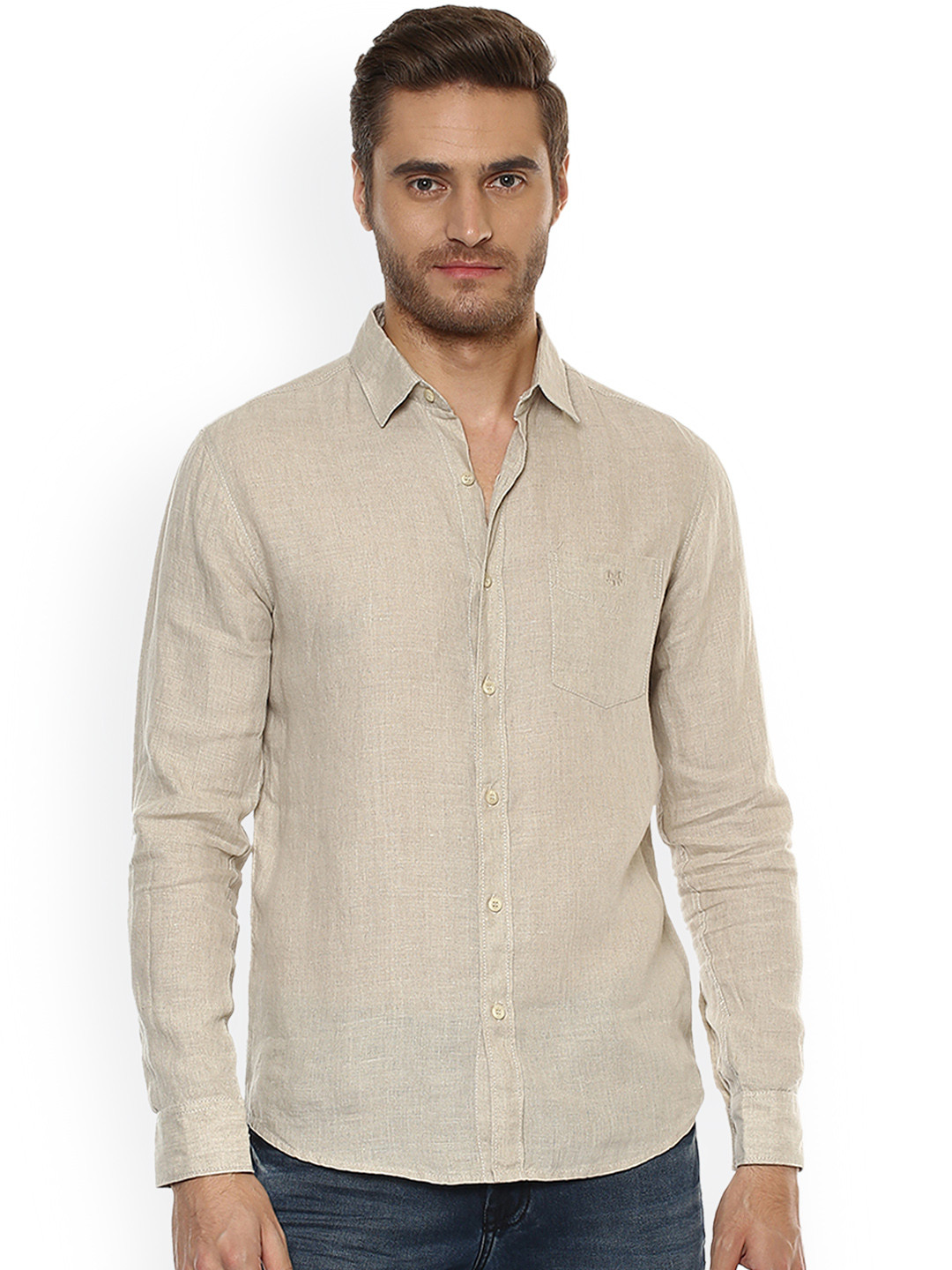 Buy Mufti Men Beige Slim Fit Solid Linen Casual Shirt - Shirts for Men ...
