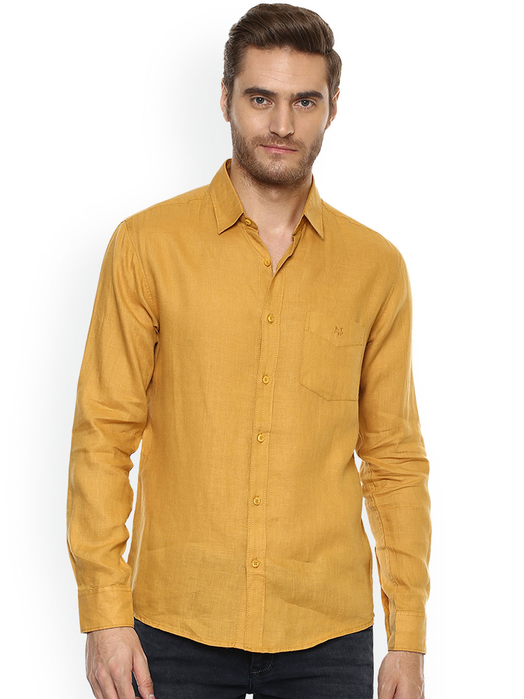 Buy Mufti Men Mustard Slim Fit Solid Linen Casual Shirt - Shirts for ...